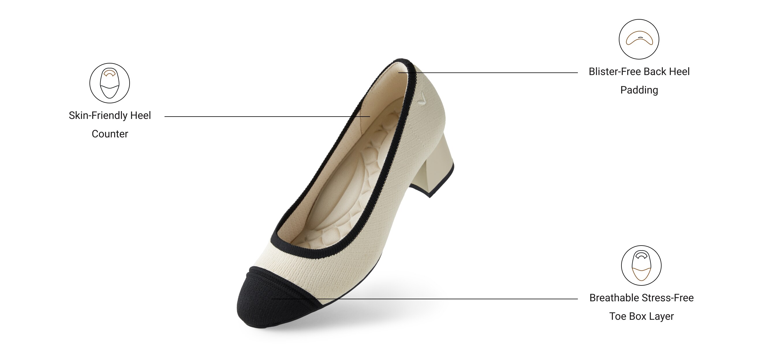 Julie Round-Toe Chunky Heels Black Beige-Washable & Comfortable | VIVAIA