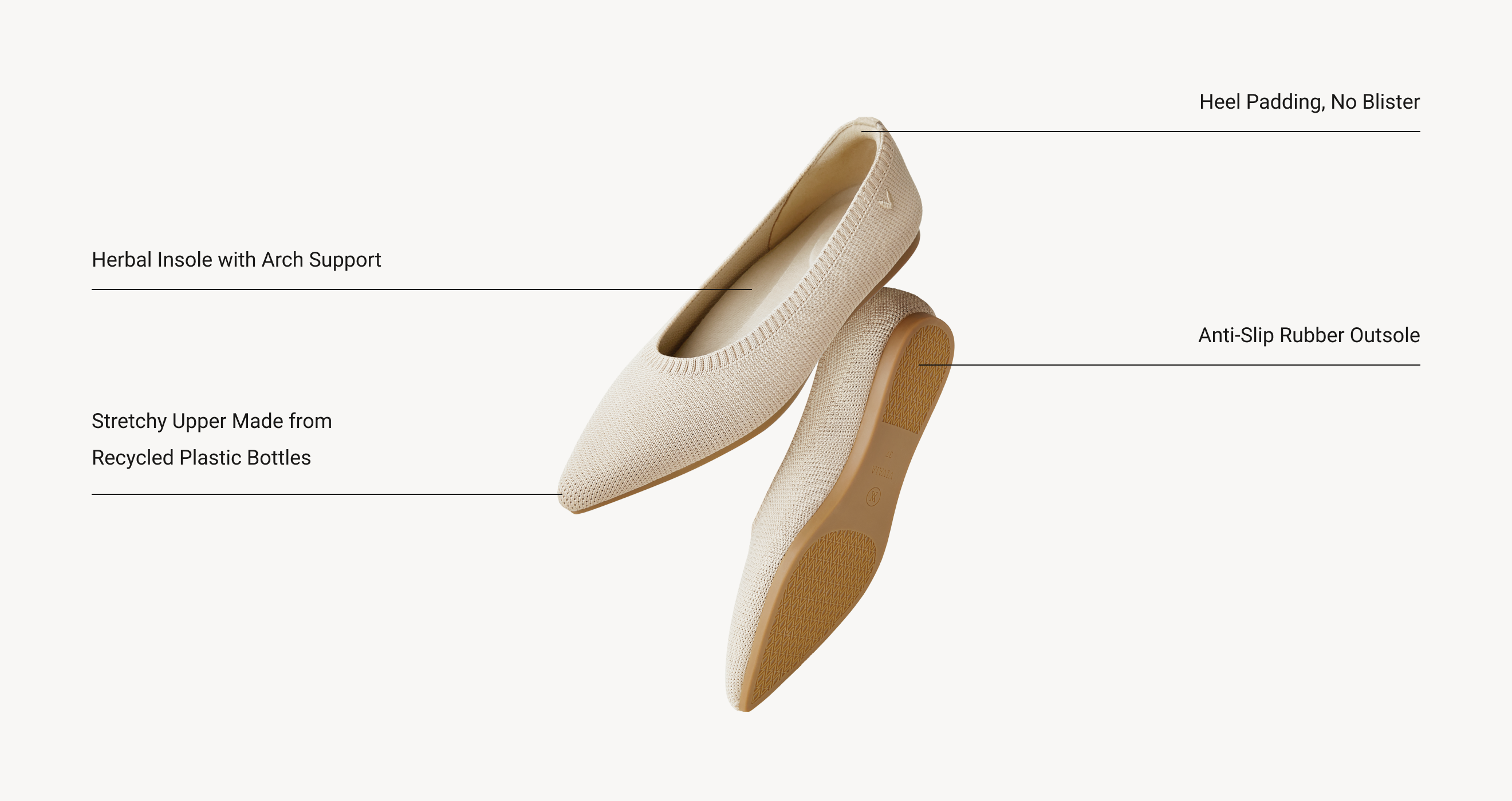 Aria5° Pointed Toe Ballet Flats with Arch Support in Eggplant | VIVAIA