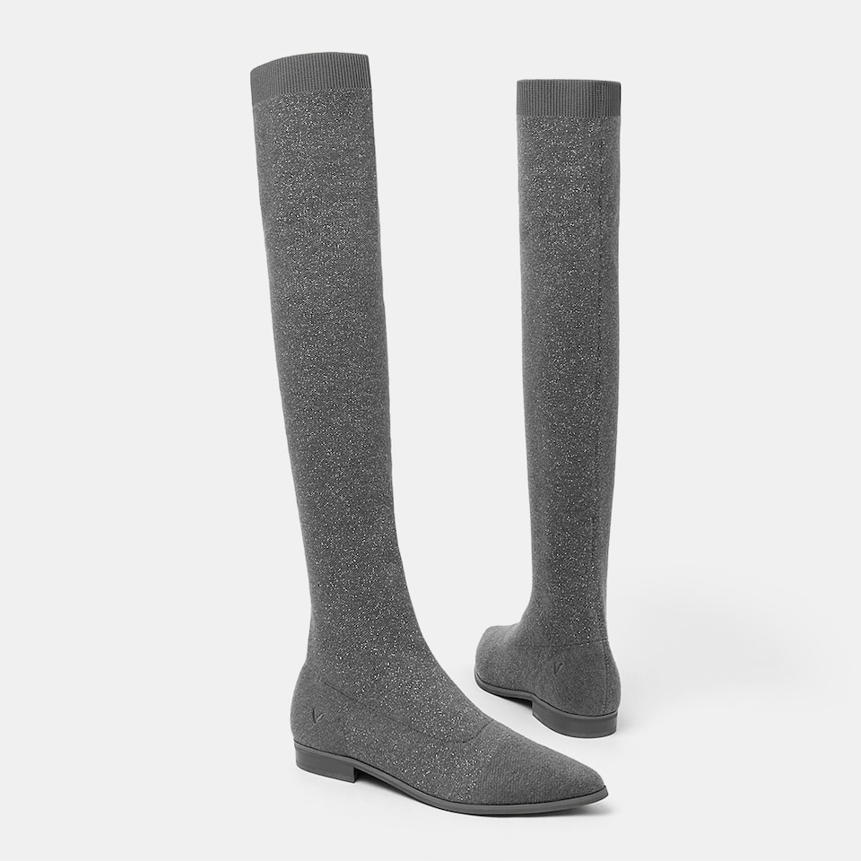 Michaelia Pointy Wool Sustainable Over-knee Boots in Pale Grey | VIVAIA
