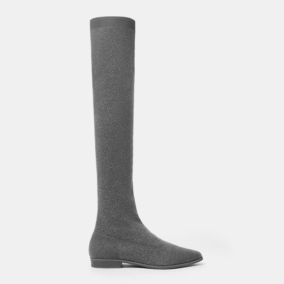 Michaelia Pointy Wool Sustainable Over-knee Boots in Pale Grey | VIVAIA