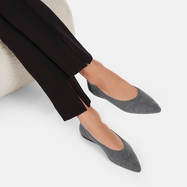 Aria Wool Pointy Flats in Rich Grey-Sustainable & Washable | VIVAIA