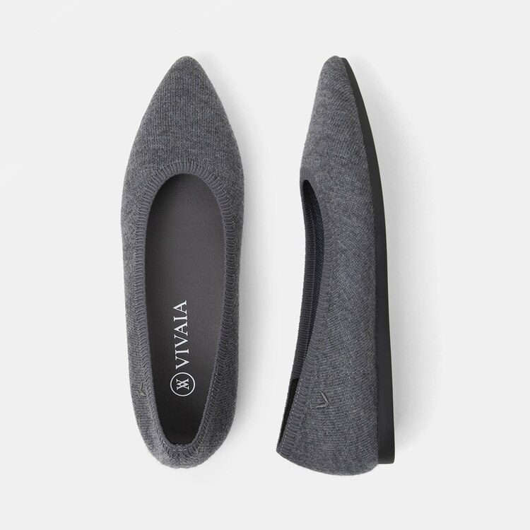 Aria Wool Pointy Flats in Rich Grey-Sustainable & Washable | VIVAIA