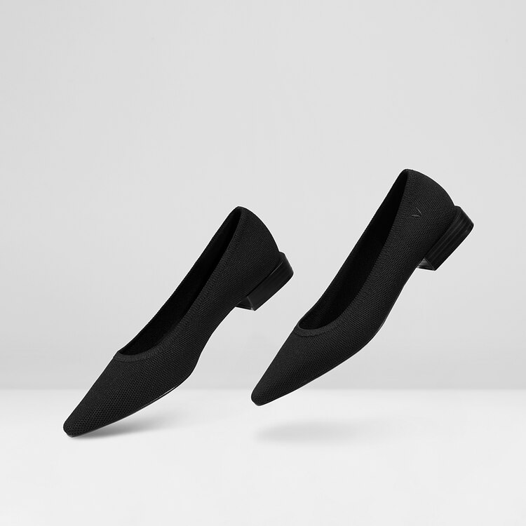 Minnie Square-toe Flats in Solid Black-Washable & Comfortable | VIVAIA