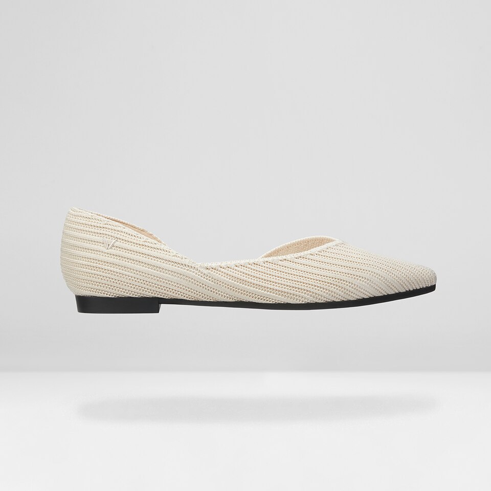 Melia Pointed-Toe Striped Flats for Wide Feet in Cream Ivory | VIVAIA