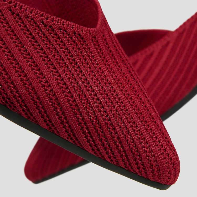 Melia Pointed-Toe Striped Flats for Wide Feet in Ruby Red | VIVAIA