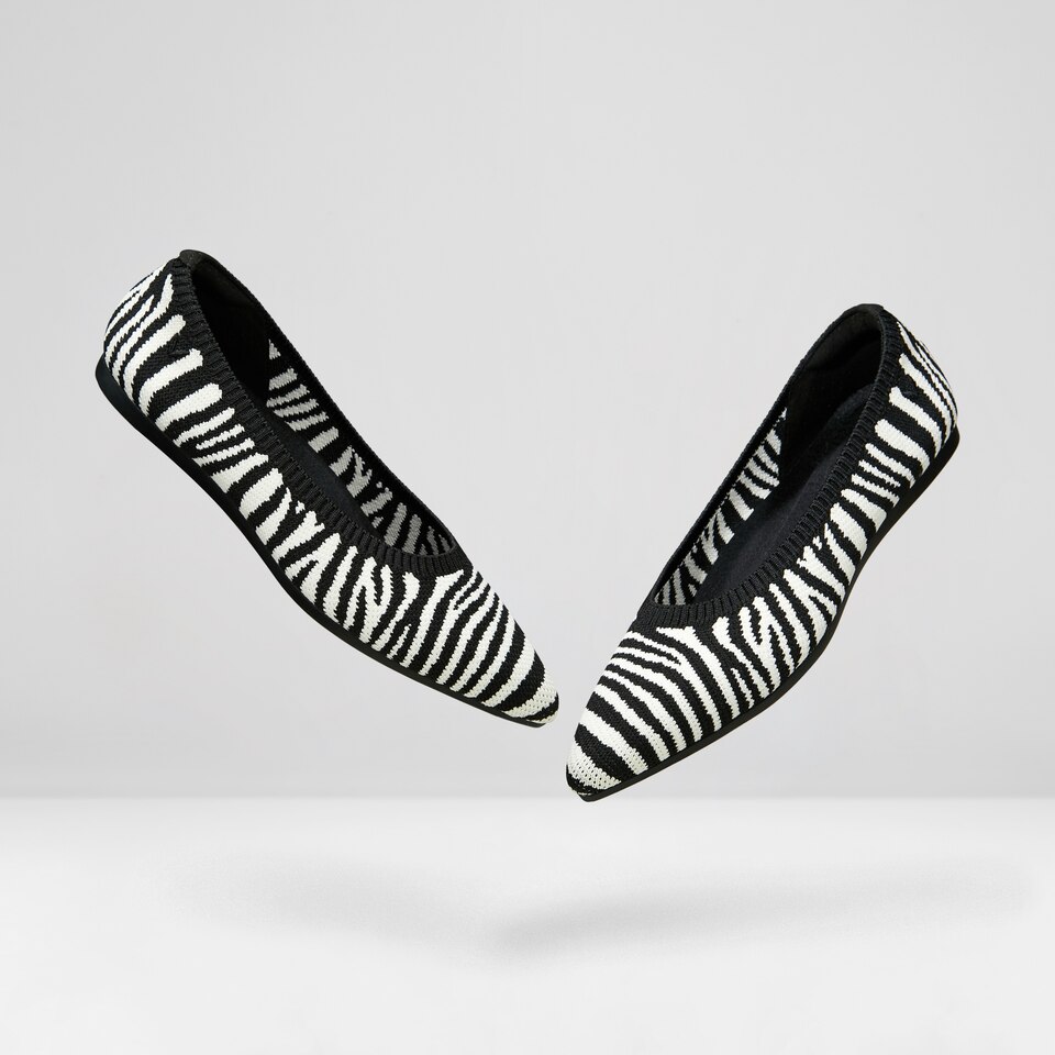 Aria 5° Inspiration Comfortable Pointed-Toe Ballet Flats in Zebra | VIVAIA