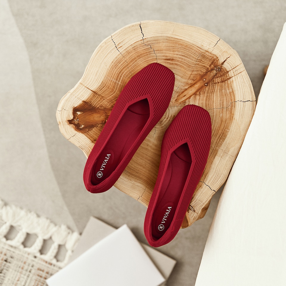 Margot Square-toe Flats for Bunions & Wide Feet in Ruby Red | VIVAIA