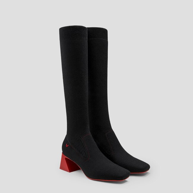 Square-Toe Water-Repellent Wool Knee High Boots (Rebecca Pro）