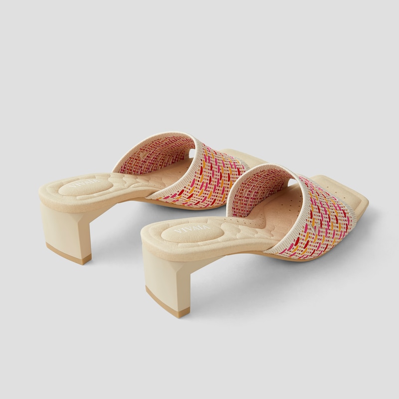 Square Toe Block Heel Sandals Juliet Pro Multi Pink Crochet Eu35