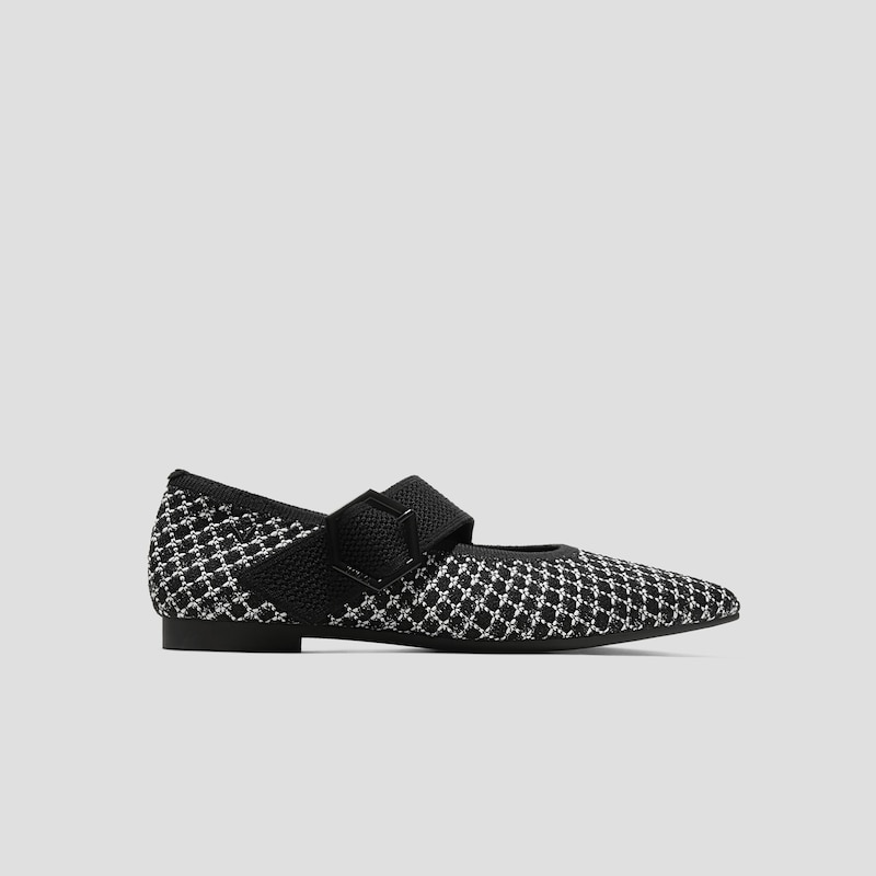 Pointed Toe Mary Jane Flats Maria Black Tweed Eu35 Vivaia