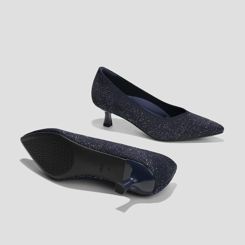 Pointed Toe Kitten Heels Vivaia Running Heels Scarlett Navy Metallic