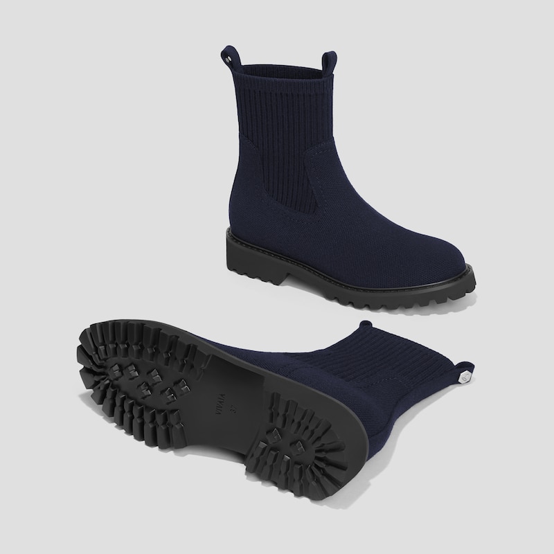 Round Toe Lug Sole Ankle Boots Flora Navy Eu405 Vivaia