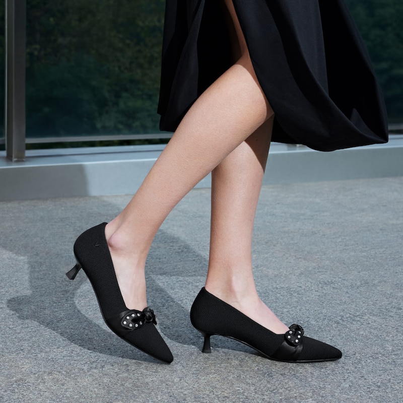 Pointed Toe Bow Kitten Heels Sasha Black Satin Rhinestone Eu39 Vivaia